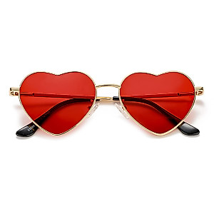 Polarized Heart Shaped Sunglasses for Women, Vintage Fashion Cute Lovely Sun Glasses Metal Frame UV400 Protection(Gold/Red)