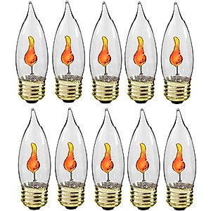 Creative Hobbies® 3 Watt Flicker Flame Light Bulb - Flame Shaped, Flickering Orange Glow for Unique Ambience - E26 Standard Base, Box of 10