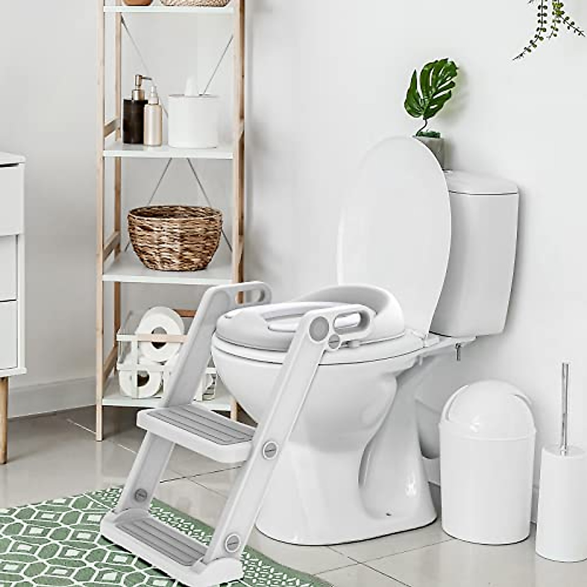 Victostar Potty Training Seat with Step Stool Ladder, Foldable Potty Training Toilet for Kids Boys Girls Toddlers-Comfortable Cushion Safe Handle Anti-Slip Pads