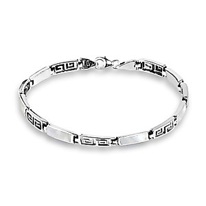 AeraVida Greek Key Labyrinth Mother of Pearl Inlay .925 Sterling Silver Link Bracelet | Mother of Pearl Bracelet | Greek Key Bracelet | Link Bracelet | Bracelet for Women