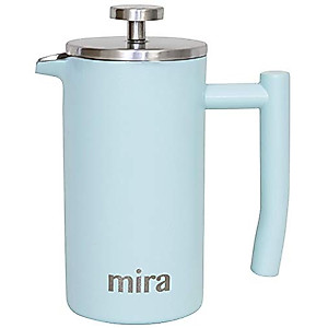 MIRA Coffee Lover Bundle with 12oz Insulated French Press (Pearl Blue) and 12oz Insulated Travel Mug (Pearl Blue)