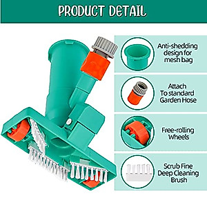 Pool Vacuum Cleaner Handheld Pool Leaf Vacuum, Pool Vacuum Brush for Above Ground Pool Inground Pool Spa Pond Hot Tub (No Garden Hose Included) (Medium, Green)