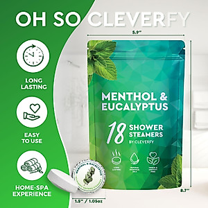 Cleverfy Shower Steamers Aromatherapy - Stocking Stuffers for Women and Teens and Christmas Gifts for Women. 18 Pack of Eucalyptus & Mint Shower Bombs for Relaxation and Nasal Congestion.