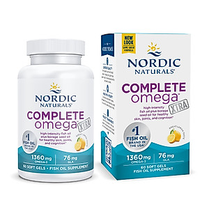 Nordic Naturals Complete Omega Xtra, Lemon - 60 Soft Gels - 1360 mg Omega-3 + 76 mg GLA - Healthy Skin, Joints & Cognition - Non-GMO - 30 Servings