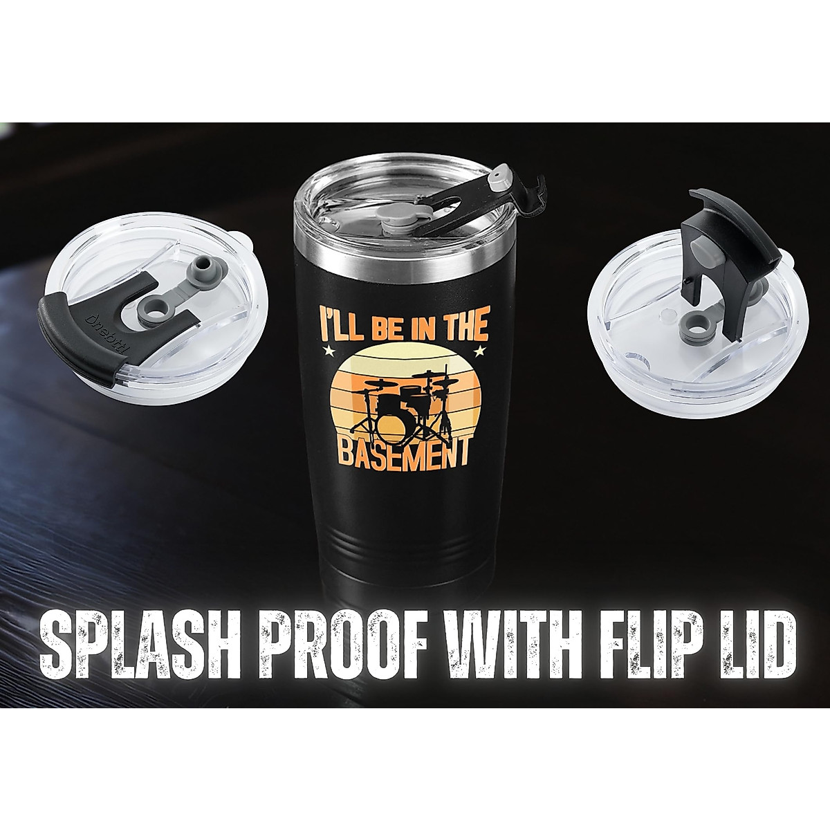 Onebttl Funny Drummer Gifts For Men, Women, Music Lover Gifts for Drummers, 20 oz/590 ml Stainless Steel Insulated Tumbler with Straw, Lid, I'll Be in the Basement