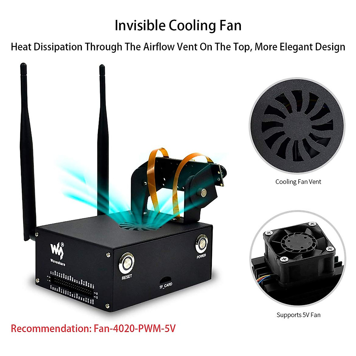 Jetson Nano Metal Case with 5V Cooling Fan Compatible with Jetson Nano Developer Kit B01 (4GB),with Camera Holder Reset,Power Button,for Waveshare IMX219 Series Camera,Wireless-AC8265