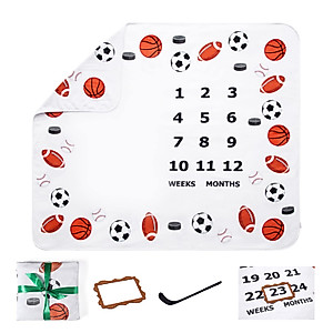 OWLEY Monthly Milestone Blanket for Newborns to Toddlers, Double Sided 1-24 Weeks or Months, Oversized 60x50 in, Perfect Unisex Gift for Baby Showers, Sports Fans’ Birthdays, Baby Boys, Girls