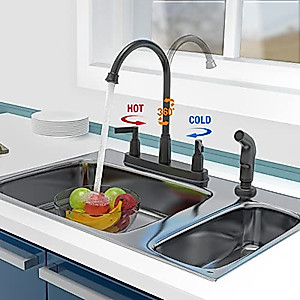 GOWIN Kitchen Faucet with Sprayer,Black Kitchen Faucet, High Arc 2 Handle Kitchen Sink Faucet,Stainless Steel 3 or 4 Hole Kitchen Faucet with Side Sprayer,8 Inch Centerset Faucet for Kitchen Sink