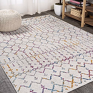 JONATHAN Y MOH101E-8 Moroccan Hype Boho Vintage Diamond Indoor Area-Rug Bohemian Easy-Cleaning Bedroom Kitchen Living Room Non Shedding, 8 X 10, Ivory/Multi