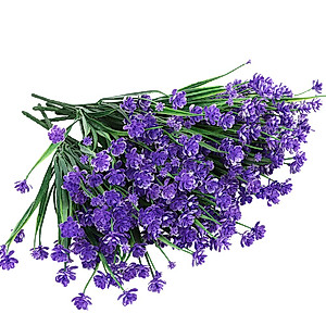 KLEMOO Artificial Flowers, 8 Bundles Fake Outdoor UV Resistant Greenery Faux Plants Shrubs for Indoor Outside Hanging Planter Home Office Wedding Farmhouse Decor (Purple)