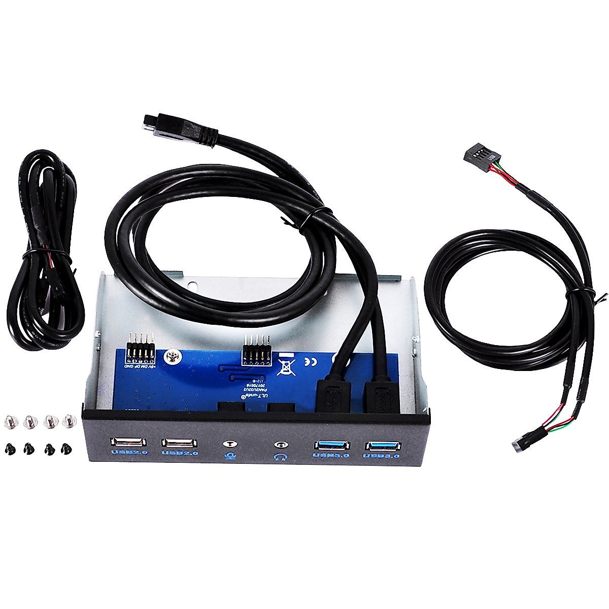 UCEC 5.25 Inch Front Panel USB Hub with 2-Port USB 3.0 & 2-Port USB 2.0 & HD Audio Output Port & Microphone Input Port for Desktop [ 20 Pin Connector & 2ft Adapter Cable]