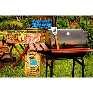 FLYAB Funny Patio Decor Sig Welcome to Our Paradise Sign 8"x12" Patio Decoration Sign Outdoor Pool Backyard Bar Sign Farmhouse Sign Plaque for Backyard Home Wall Decoration