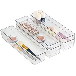 ZEXALOR Clear Drawer Organizer Bins Set, Transparent Rectangle Trays, Dresser Bathroom Makeup Vanity Organization and Storage Bins Office Desk Drawer Dividers Organizers (5pc - 12×3×2")
