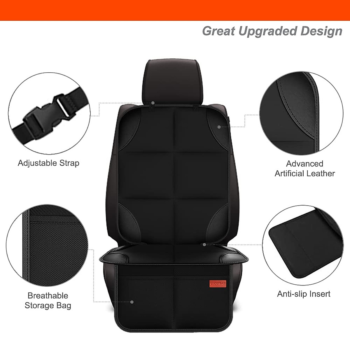 Luckybay Car Seat Protector, 1 Pack Kids Seats Protector XL Size with Thickest Padding and Non-Slip Backing, 2 Mesh Pockets, Durable, Waterproof 600D Fabric, PVC Leather for Baby, Kids, Pet (1 Pack..)