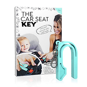 The Car Seat Key - Original Car Seat Key Chain Buckle Release Tool - Easy Unbuckle Opener Aid for Nails, Parents, Grandparents & Older Children by NAMRA Made in USA (Teal)