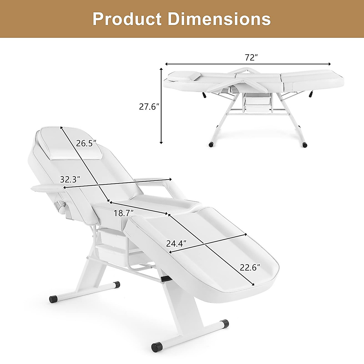 OmySalon Massage Salon Tattoo Chair Esthetician Bed with Beauty Basket, Professional Tattoo Table Salon Spa Equipment for Facial Spa Beauty Eyelash Extensions Barber Waxing Microblading,White
