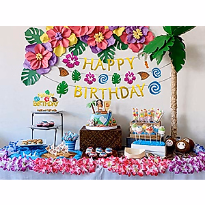 JeVenis Glittery Moana Birthday Banner Moana Cake Topper Moana Birthday Party Decoration Hawaiian Birthday for Tropical Luau Summer Party
