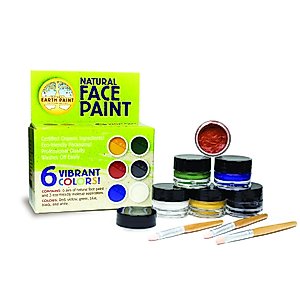 Natural Earth Paint's | Natural Face Paint Kit | 6 Colors | 3 Bamboo Makeup Applicators | Certified Organic Ingredients | Professional Quality | Washes Off Easily