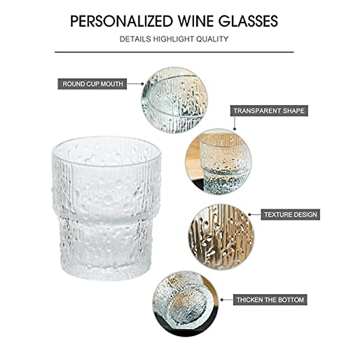 Glass Cups Old Fashioned Glasses Set of 2, Raindrop Origami Style Rocks Cocktail Glasses, Ripple Vintage Glassware Set for Bar Beverages, Ice Coffee, Whiskey, 220ml, In Gift Box