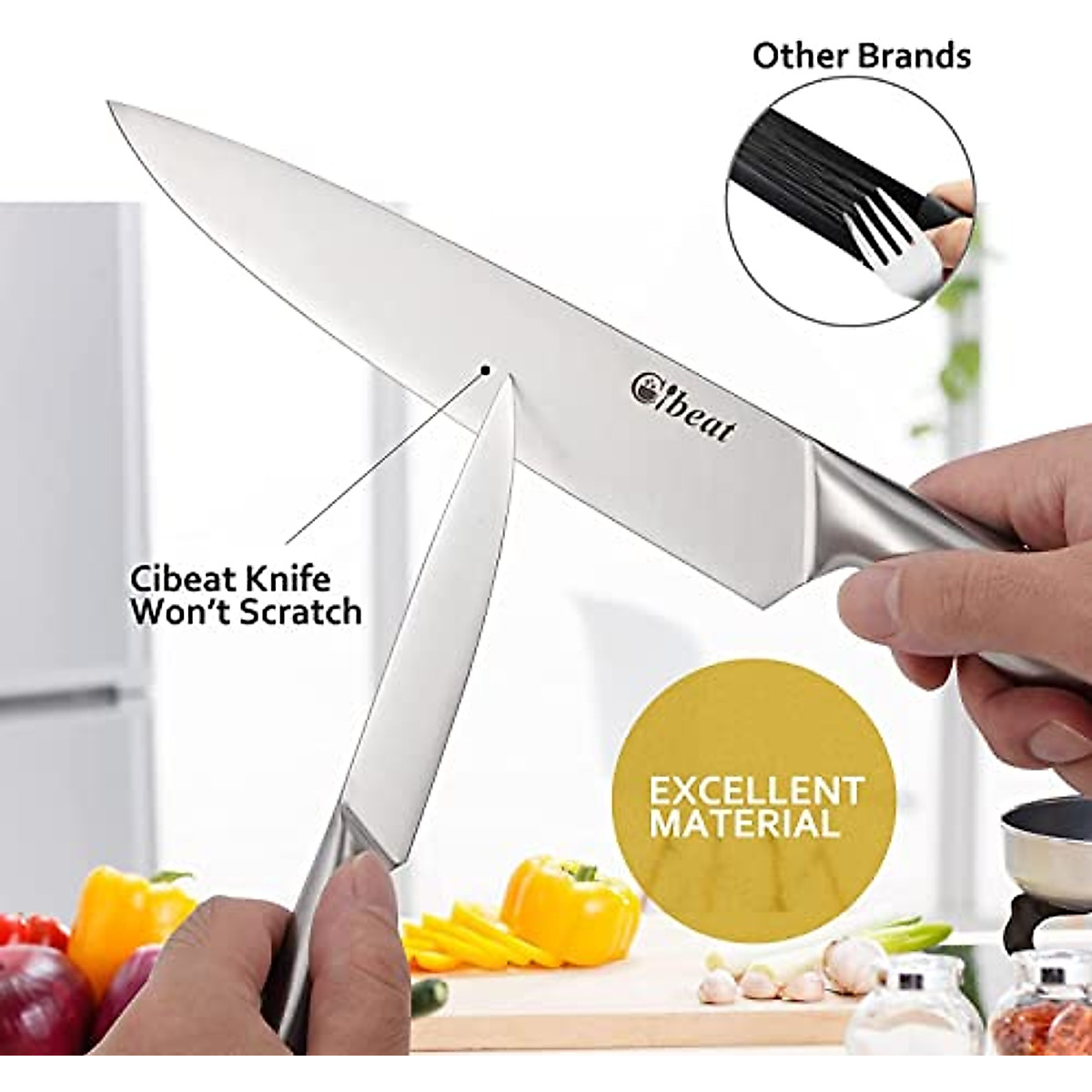 Fashionwu 5pcs Kitchen Knife Set, Stainless Steel Chef Knife Set, Kitchen Knives Set with Transparent Cover, Non-Slip Handle, Santoku Knife, Serrated Bread Knife, Kitchen Cooking Set with Gift Box
