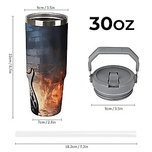 30oz Stainless Steel Insulated Tumbler with Flip Lid & Straw, Leakproof Travel Mug for Car, Electric Guitar Double Wall Vacuum Thermal Coffee Cup with Handle, Spill-Proof Design for Hot/Cold Drinks