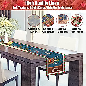 Christmas Table Runners 72 Inches Long, Farmhouse Table Runners Holiday Table Runners, Dining Table Runner with Santa Claus Christmas Trees Reindeers for Xmas Home Kitchen Dining Room Party Decor
