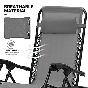 MoNiBloom Indoor/Outdoor Zero Gravity Chairs 3-Piece, Adjustable Folding Reclining Chairs with Folding Table, Pillow and Tray, Pool Patio Lawn Beach Vacation Lounger, 330lbs Capacity, Grey