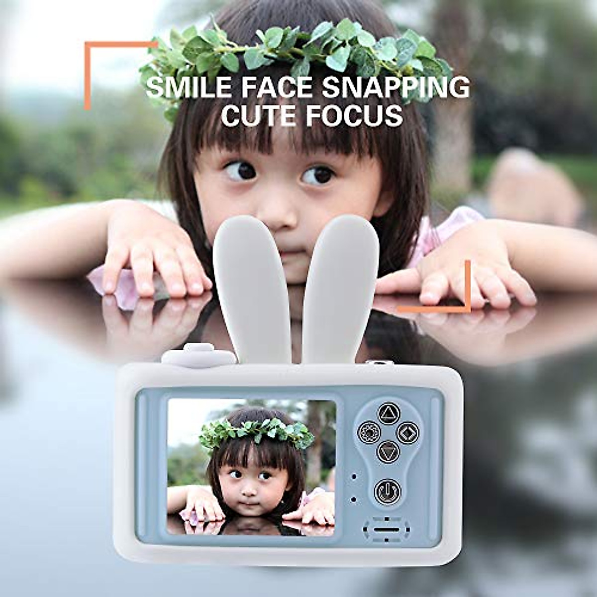 Kids Camera with White Rabbit Protective Case, 2 Inch HD Screen Camera for Kids, Children’s Selfie Camera, Multifunction Camera Including 16G Memory Card(Blue)