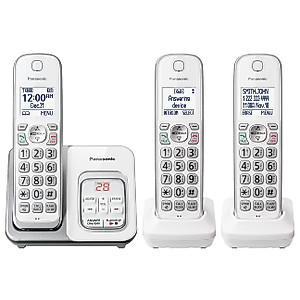 Panasonic Expandable Cordless Phone System with Answering Machine and Call Block - 3 Cordless Handsets & Additional Cordless Phone Handset for use with KX-TGD63x Series Cordless Phone Systems