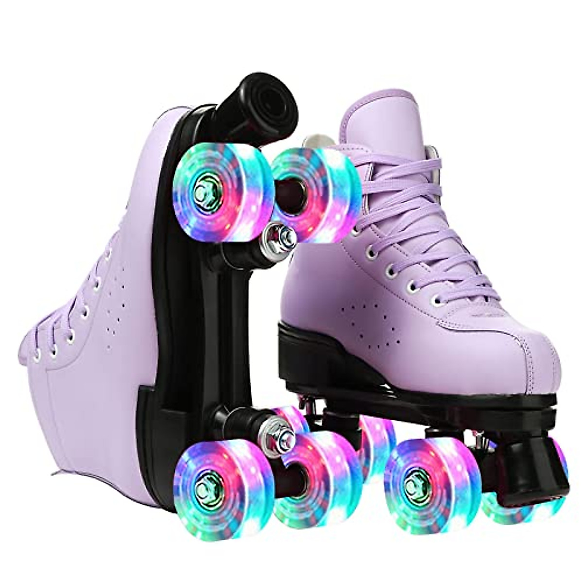 YYW Roller Skates for Women Girls Classic Double-Row Roller Skates High-top PU Leather Roller Skate Shoes Indoor Outdoor Roller Skates Purple