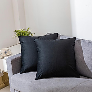 RainRoad Black Throw Pillows Covers Set of 2 Soft Velvet Decorative Pillow Covers 18x18 Inch for Couch Bed (Black, 18" x 18"(Pack of 2))