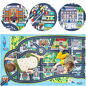Olikai Design New York Kids City Rug Playmat for Toddlers. Fun, Educational, Map & Race Track Rug for a Boys or Girls Room. Large 75 x 45 in. Car Carpet Ideal for a Playroom, Bedroom or Classroom.
