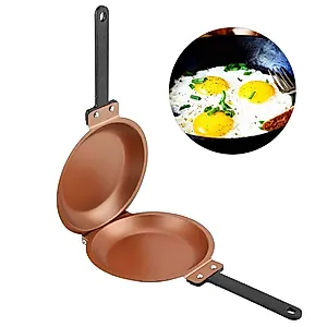 ZJchao Frying Pan, Double Side Frying Pan Non-Stick Flip Folding Frying Pan (Golden)