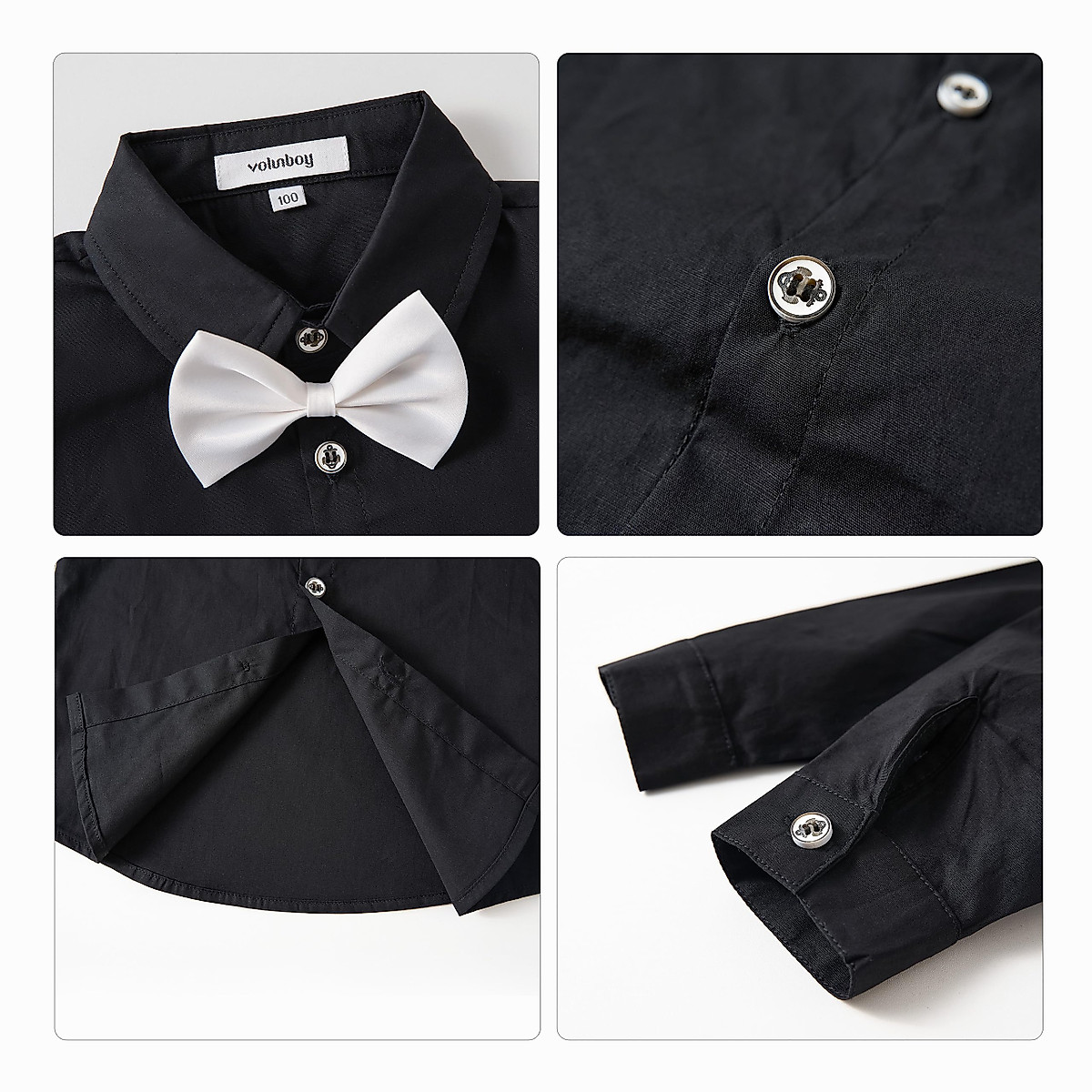 Volunboy Boys Clothes Set Toddler Gentlemen Wedding Suit Long Sleeve Bow Tie Shirts Suspenders Pants Ring Bearer Outfits (Black, 2-3T)