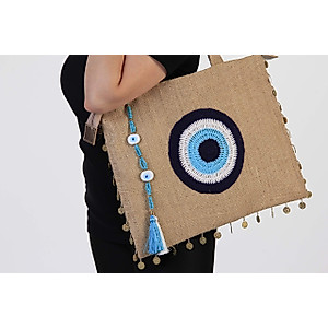 KarensLine Handmade Evil Eye Beach Bags Eco Friendly Bags Shoulder Bag Women Zipper Closure Wipeable Inner Lining