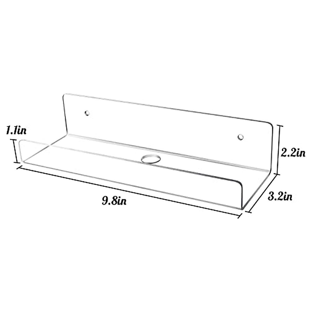 Mocoosy 2 Pack Clear Acrylic Floating Shelf 10'', Invisible Wall Mounted Shelf with Cord Hole, Small Display Ledge Shelves for Smart Speaker/Action Figures, Great for Kids Room Bathroom Office Display