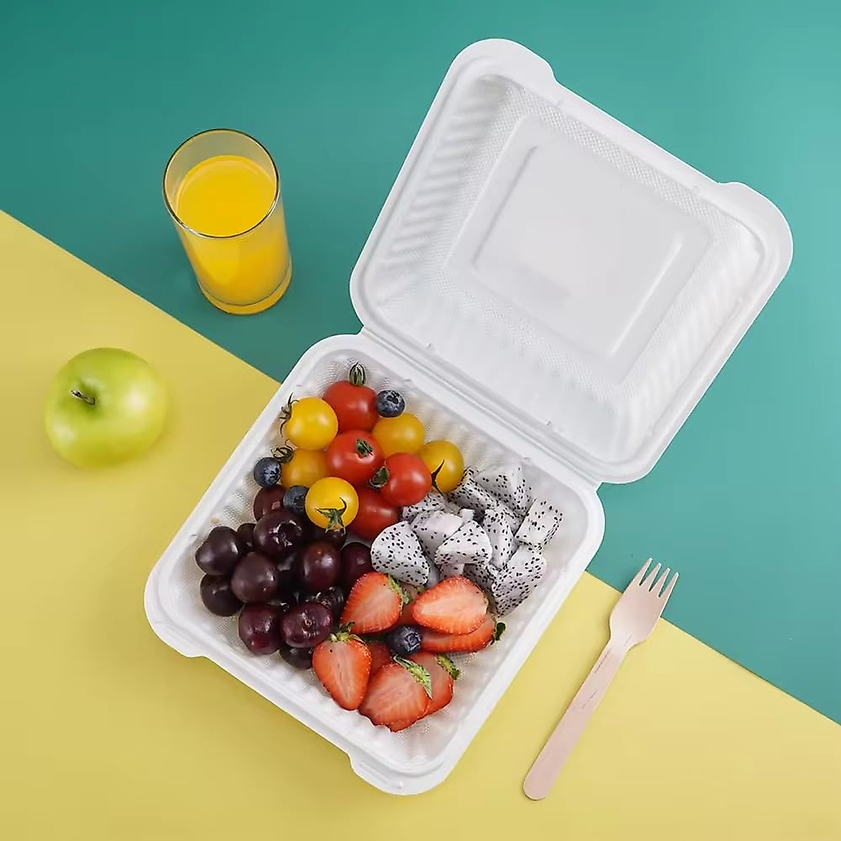 8"×8" 1-Compartment - 20 Pack Plastic Clamshell Take Out Food Containers Heavy-Duty Togo Disposable Lunch Box With Secure Snap Hinged Lid Meal Prep for Parties Restaurants