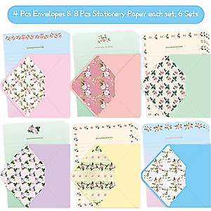 Cute Floral Stationery Paper (48 PCS) 7.1 x 5.2" Lined Matching Envelopes (24 PCS) Double Sided for Invites