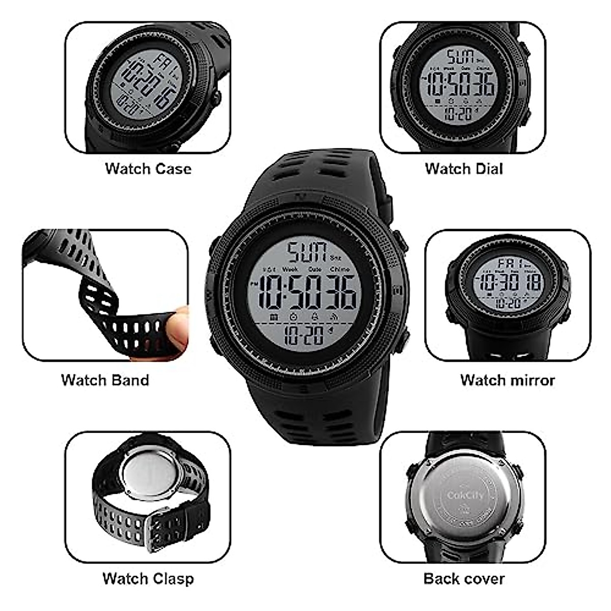 CakCity Mens Waterproof Digital Sport Watches Women Wide Screen Easy Read Display Military Style Stopwatch with Rubber Strap