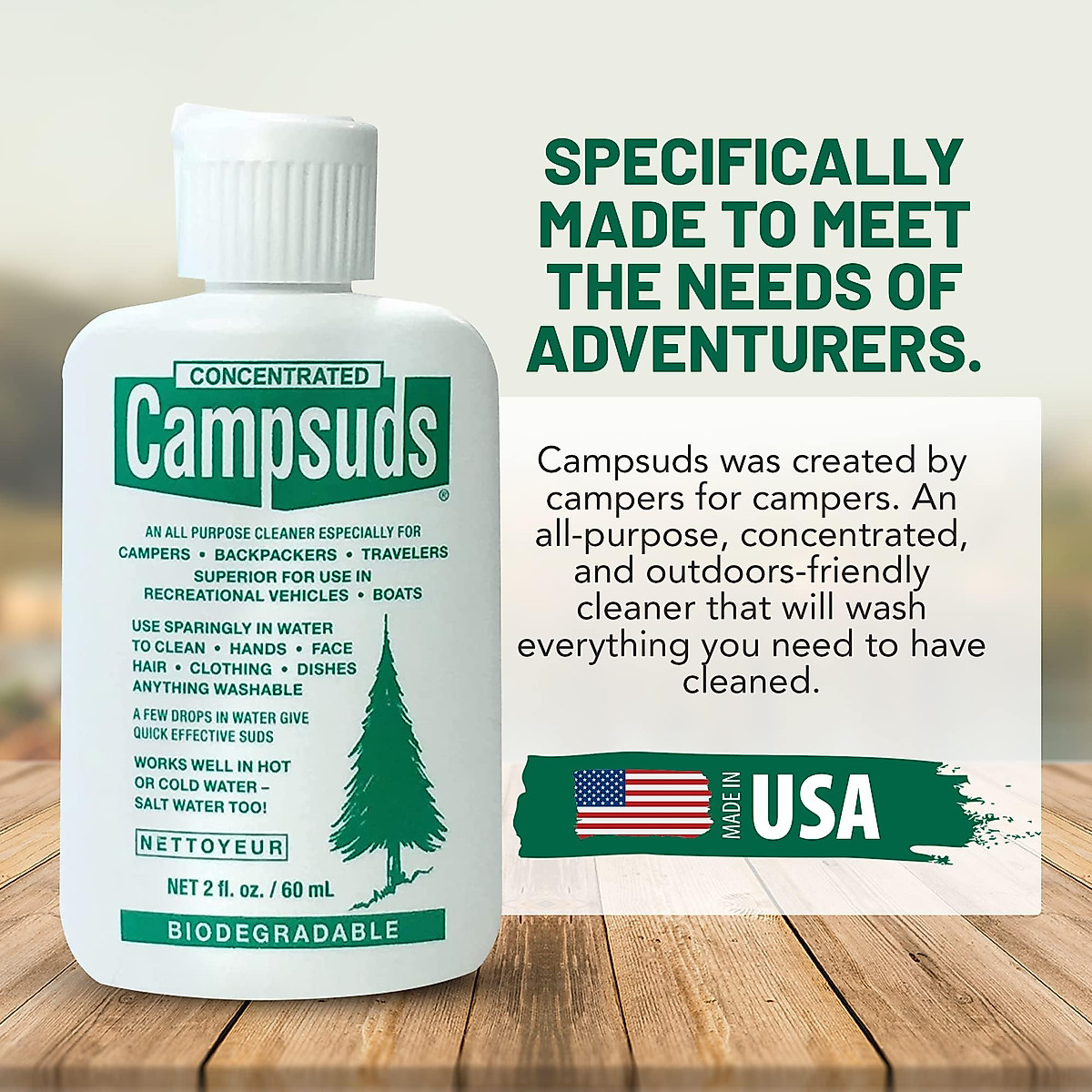 CONCENTRATED CAMPSUDS Outdoor Soap - Environmentally Conscious Camping Soap - Hiking & Camping Supplies - Camp Soap, Backpacking Soap, Travel Soap - Camping Gear Must Haves - 2 Fl Oz Bottle