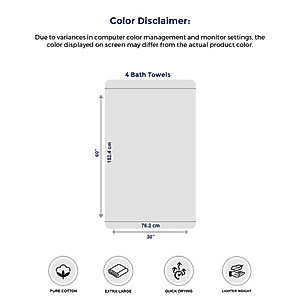 Tens Towels Large Bath Towels, 100% Cotton Towels, 30 x 60 Inches, Extra Large Bath Towels, Lighter Weight & Super Absorbent, Quick Dry, Perfect Bathroom Towels for Daily Use (Pack of 4) (Dark Grey)