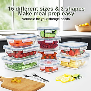 BAYZZ 30 Pieces Glass Meal Prep Containers, Airtight Glass Food Storage Containers, Glass Lunch Containers with Lids, Microwave and Dishwasher Friendly