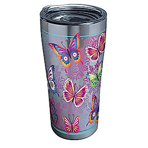 Tervis Butterfly Motif Stainless Steel Tumbler with Clear Lid 20oz, Silver
