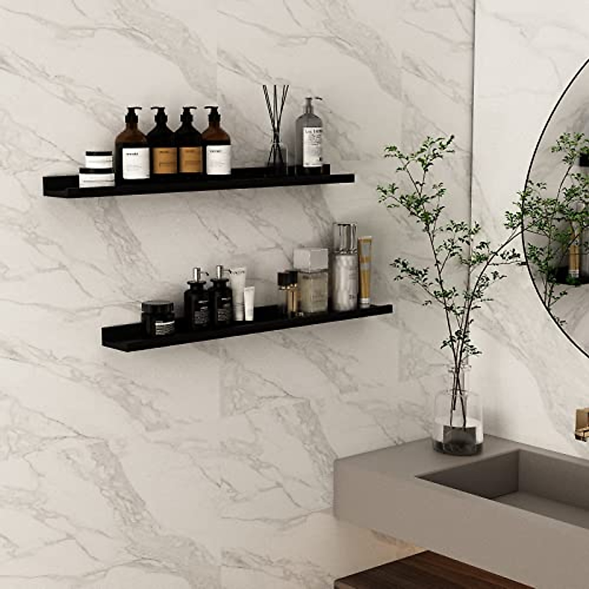 love furniture 35 Inch Black Floating Shelves Wall Mounted Set of 2, Wall Mounted Wood Shelves for Bedroom, Living Room, Bathroom, Kitchen