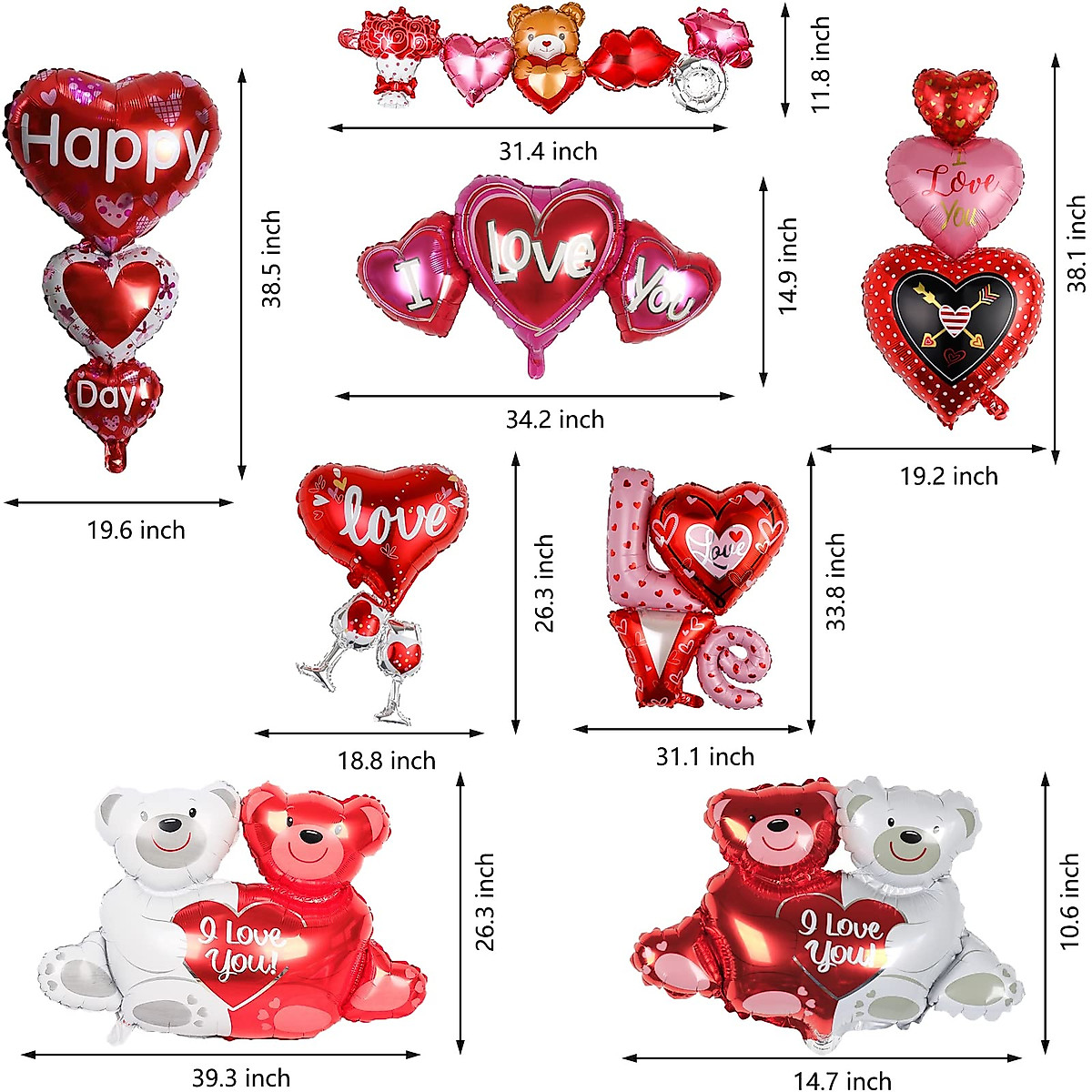 Valentines Day Heart Shaped I Love You Foil Balloons Decorations, Romantic Love Happy Anniversary Foil Balloons Valentine Day Party Decorations