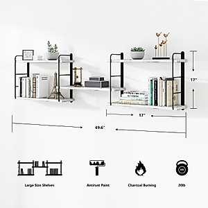 MXCSE Wall Mounted Floating Shelves - Rustic Wall Decor Wood Shelves for Bedroom, Living Room, Bathroom and Kitchen Storage, Easy Installation Hanging Shelves (5, Washed White)