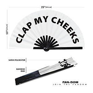 Clap My Cheeks Hand Fan Foldable Bamboo Circuit Hand Fan Funny Gag Slang Words Expressions Statement Gifts Festival Accessories Rave Handheld Circuit Event Fan Clack Fans (White)