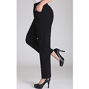 Soojun Womens Summer Elastic Waist Comfy Stretch Pull On Pants, Black, Small