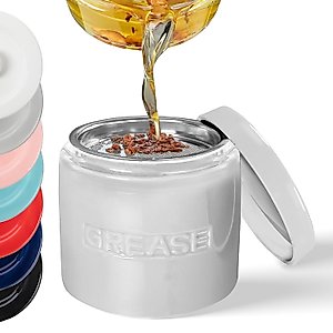 CYPRESS SUNRISE Bacon Grease Saver with Strainer - 32oz Ceramic Container for Kitchen Holds Bacon Fat Drippings Oil for Reuse - Keeper Can Hold Cooking Frying Oil - Dishwasher Safe