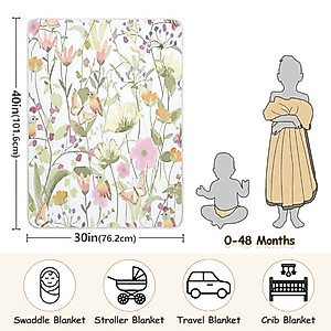 Kigai Flower Bird Baby Blanket for Boys Girls, Swaddle Blankets Soft Cozy Nursery Receiving Blankets Travel Blanket Throw Blankets for Toddler Newborn, 30 x 40 Inch